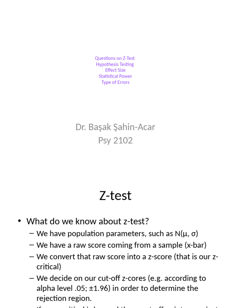 Hypothesis Testing - Standard Error - Effect Size - Power | PDF | Type ...