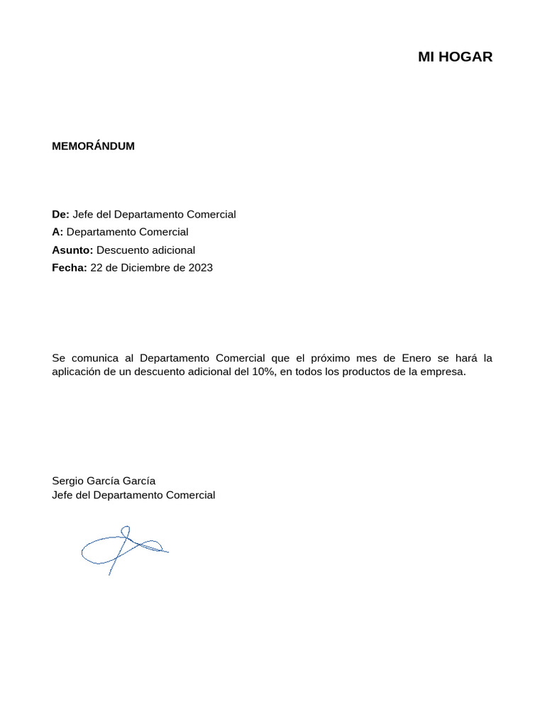 Ejercicio 9 - Memorándum | PDF