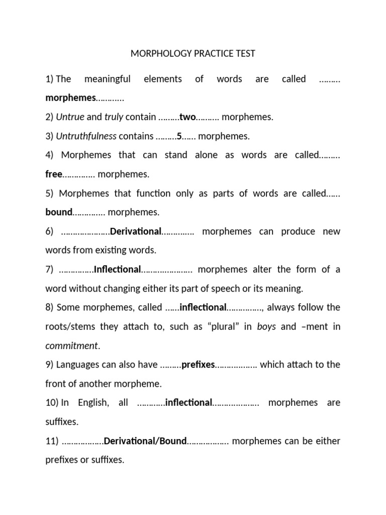 Morphology Practice Test | PDF | Word | Language Families