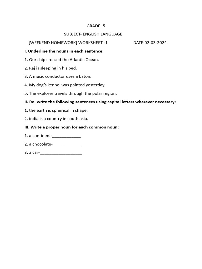 Grade 5 - EnGLISH LANGUAGE Homework Worksheet | PDF