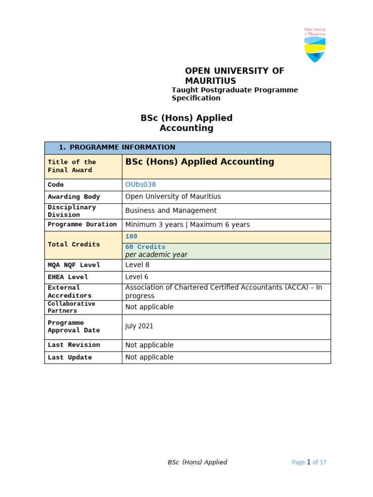 BSc (Hons) Applied Accounting Overview | PDF | Accounting | Information