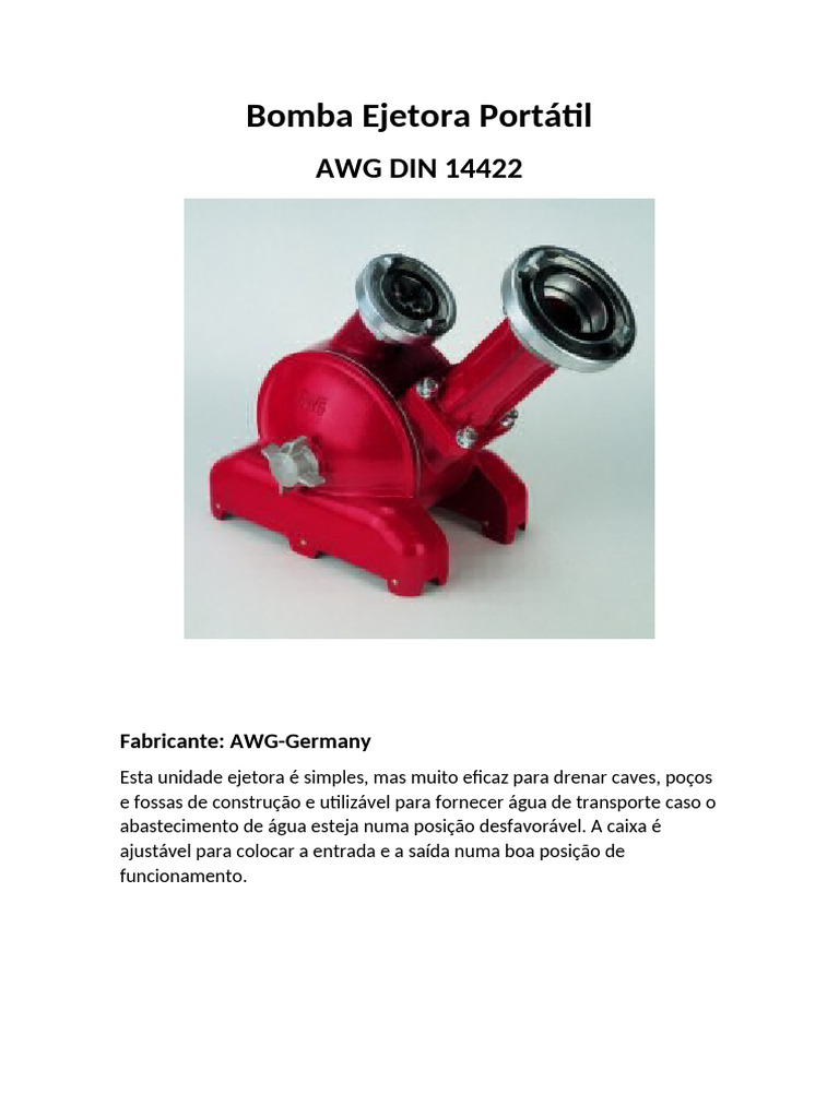 Bomba Ejetora Portátil AWG-Germany | PDF