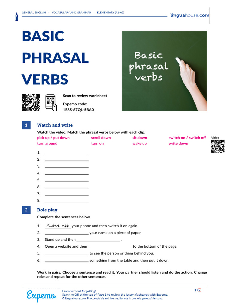 Basic Phrasal Verbs British English Teacher A1 A2 | PDF | Object ...