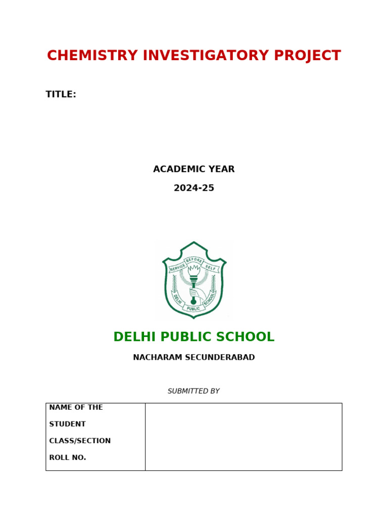 Cover pages of investigatory project (chem) | PDF