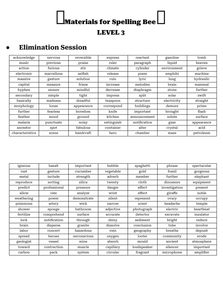 Materials for Spelling Bee level 3 | PDF