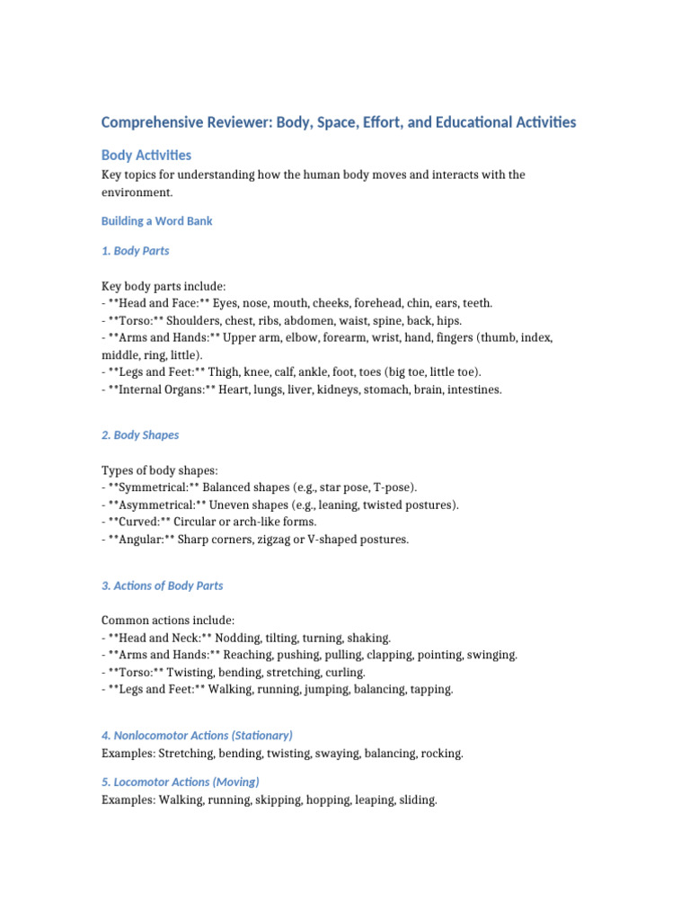 Body Movement and Educational Activities Guide | PDF | Hand | Foot