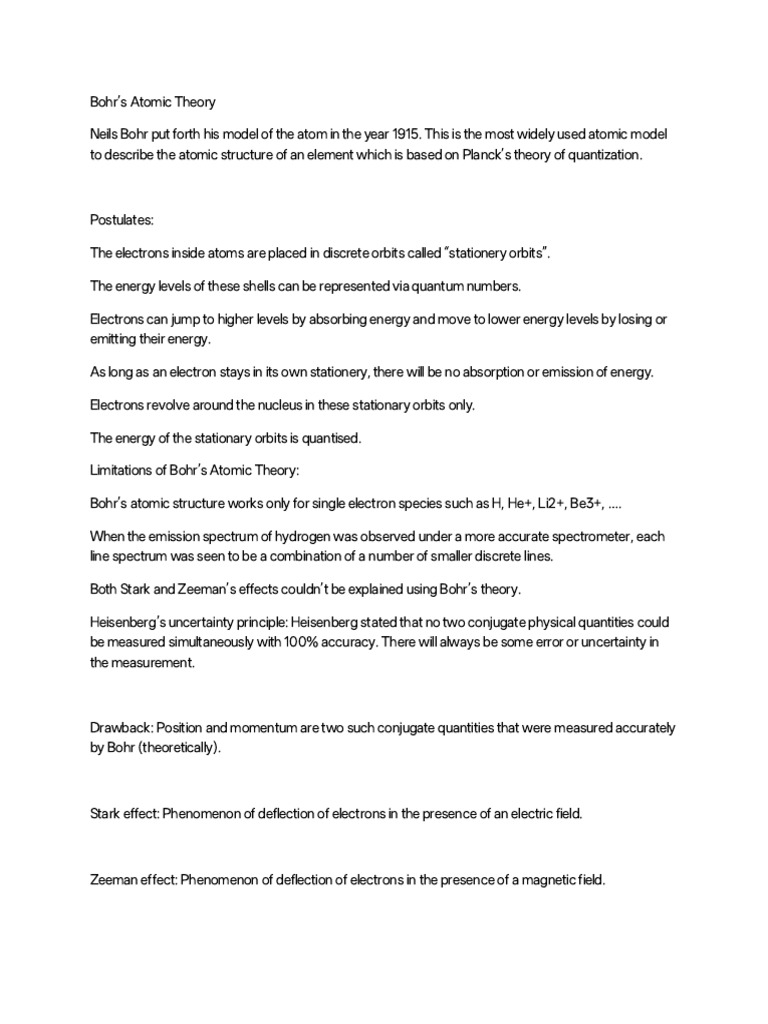 Bohr’s Atomic Model | PDF