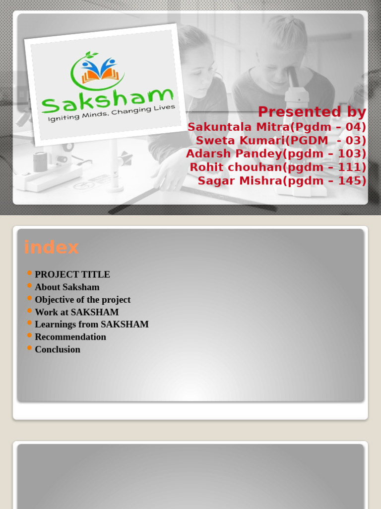 SAKSHAM IGNITING MINDS Final | PDF | Non Governmental Organization | Cognition
