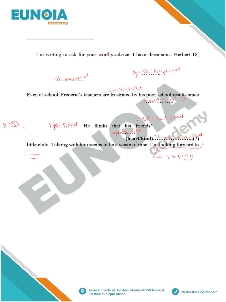 1: Make Compound Adjectives: Dear Sir/Madam: (Temper/quick) (1) (Manner ...