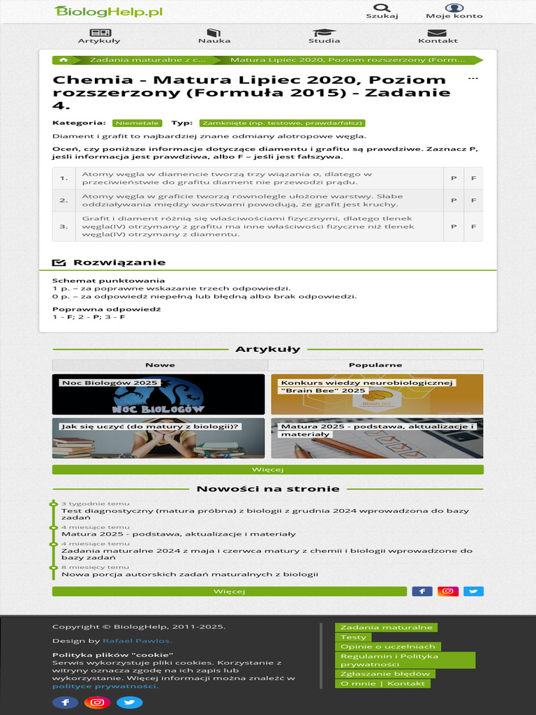 Chemia - Matura Lipiec 2020, Poziom Rozszerzony (Formuła 2015) - Zadanie 4. BiologHelp | PDF