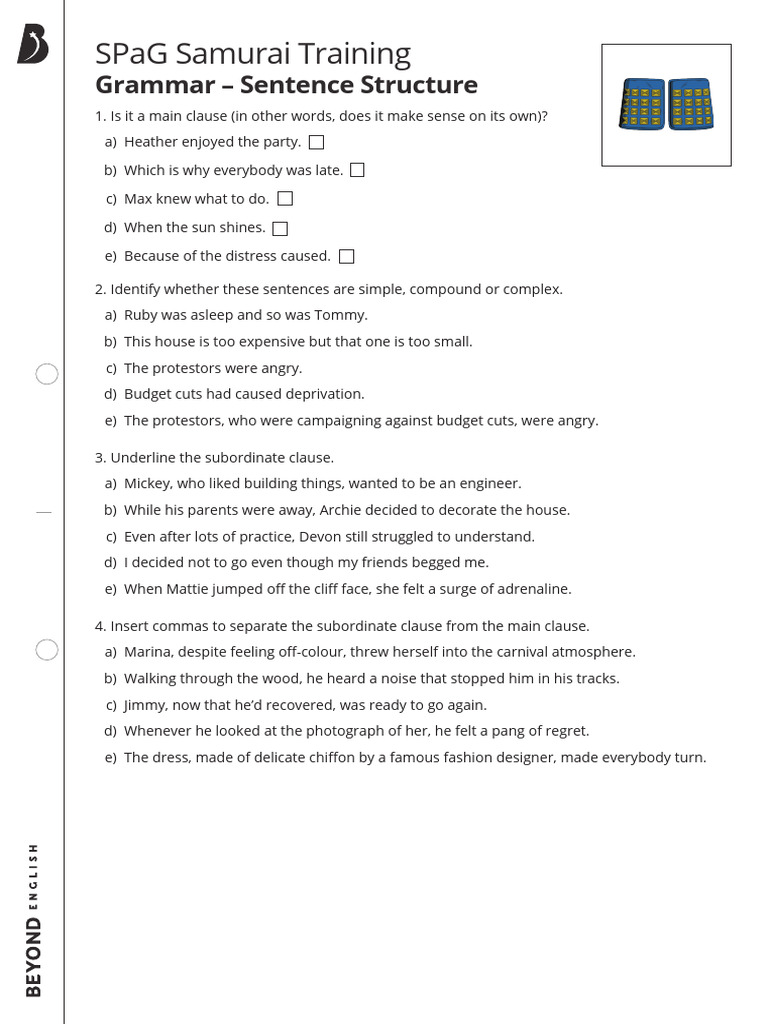 Grammar 3 Sentence Structure Worksheet | PDF | Language Mechanics | Linguistics
