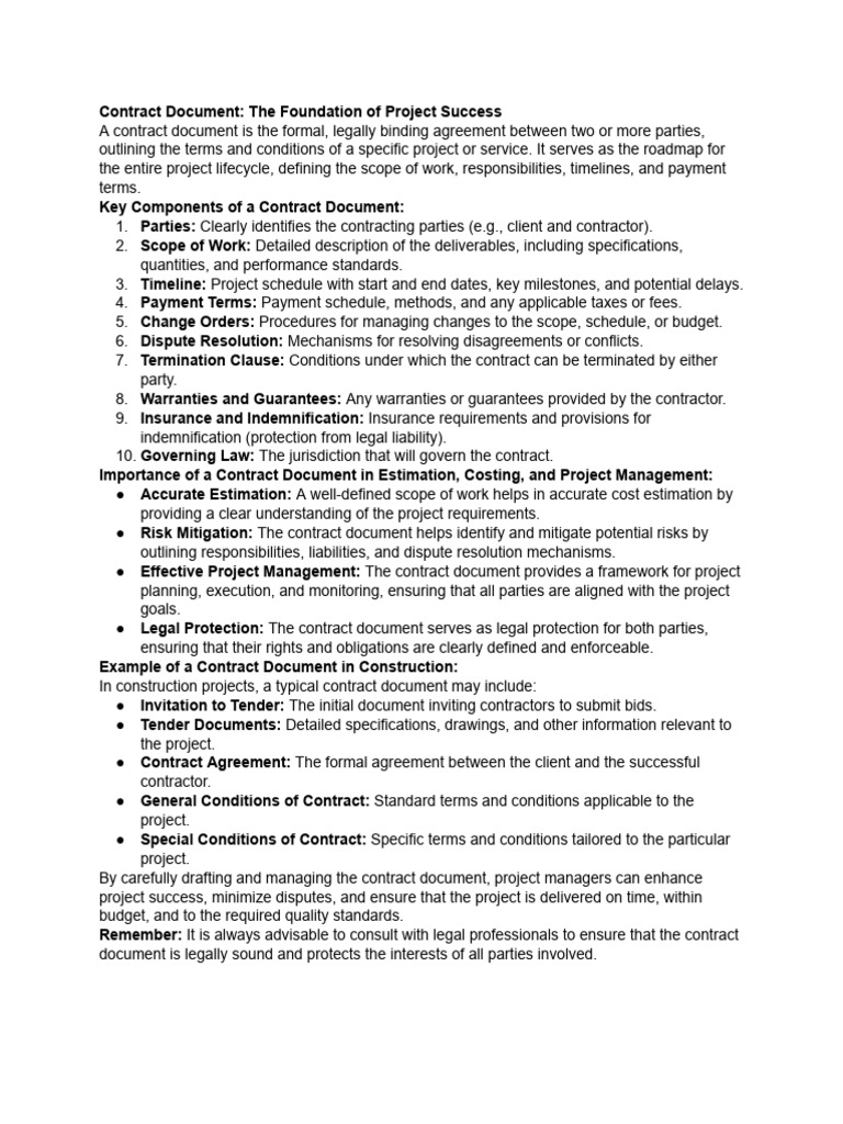 What Is A Contract Document and Explain in Detail-... | PDF | Project ...