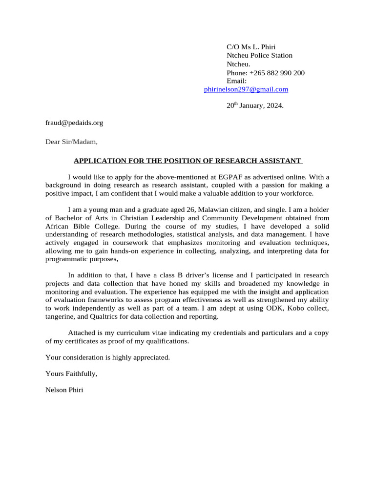 Research Assistant Application | PDF