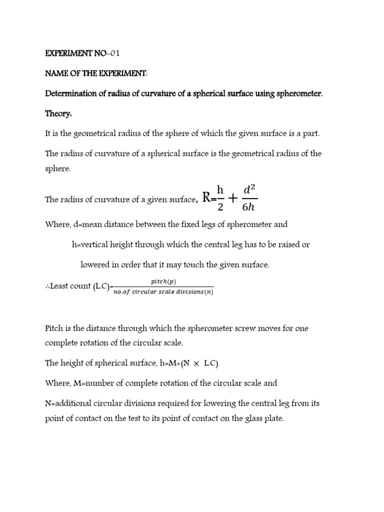 Spherometer Radius of Curvature Experiment | PDF | Sphere | Geometry