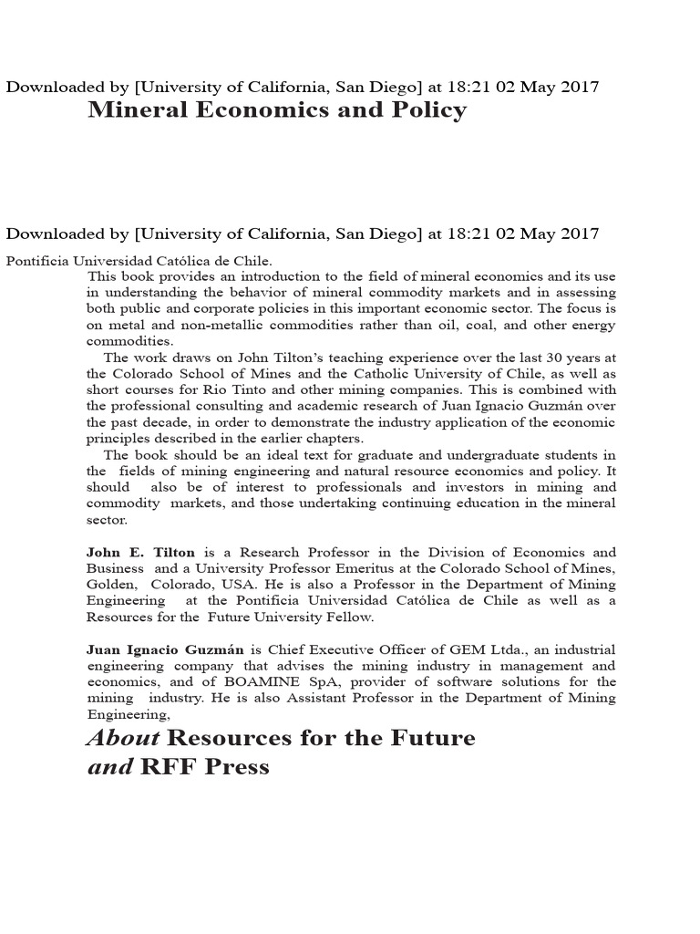 Mineral Economics and Policy | PDF | Supply (Economics) | Metals