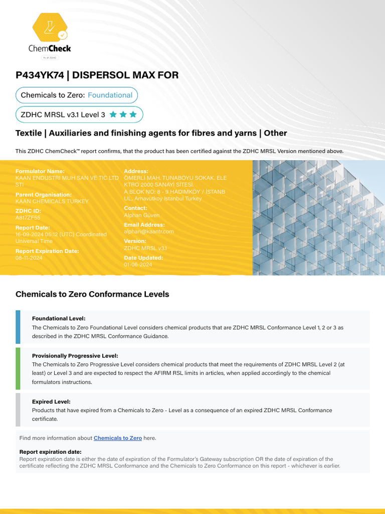 KAAN - DISPERSOL MAX FOR - Chemcheck Report | PDF