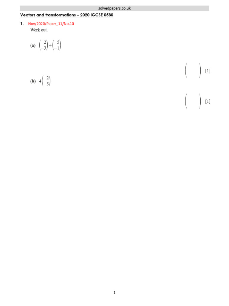 2020 Vectors and Transformations IGCSE 0580 | PDF