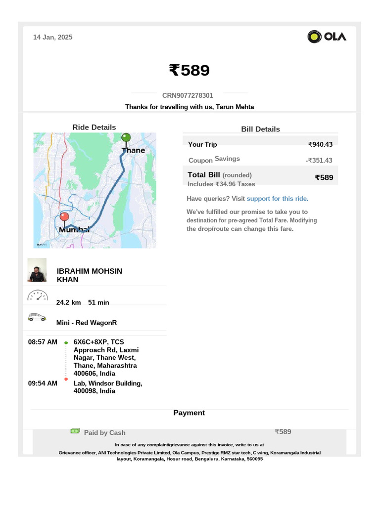 OLA - Cab | PDF | Invoice | Payments