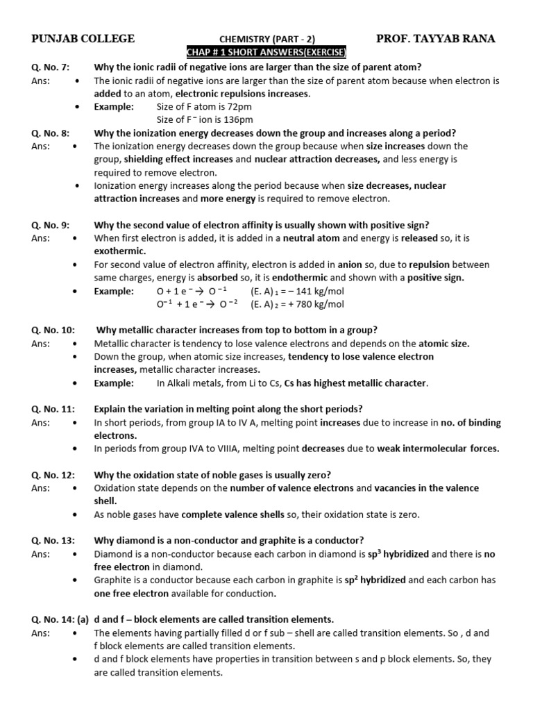 CH - 1 Exercise | PDF | Ionic Bonding | Ion
