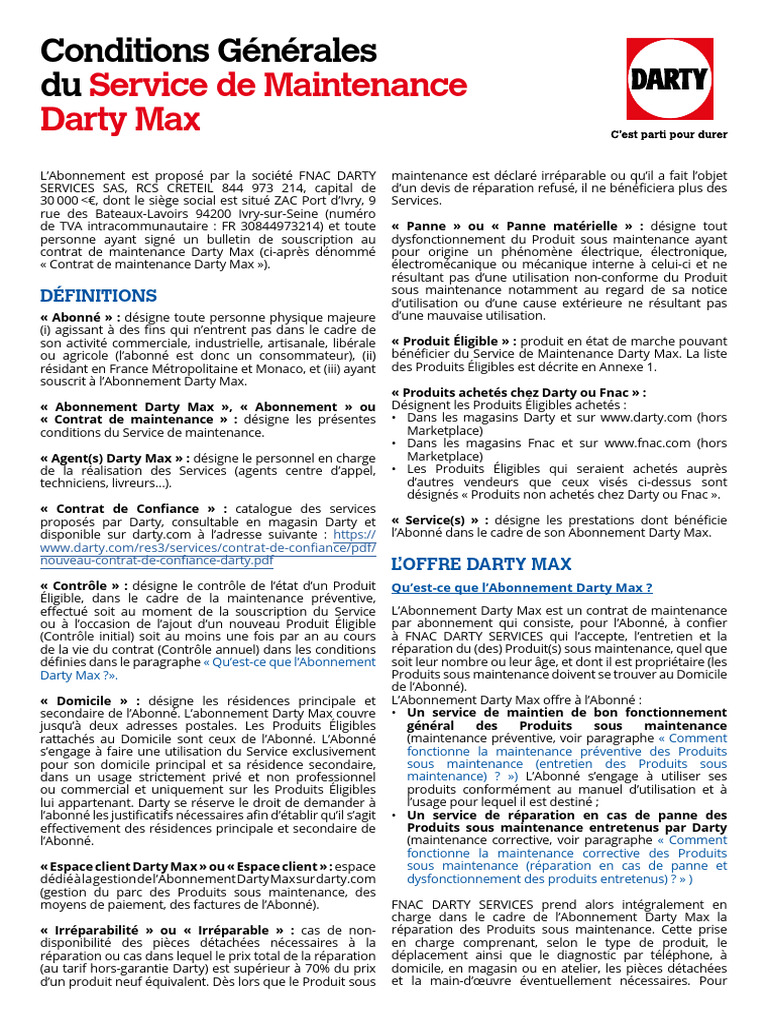 Conditions Générales Darty Max | PDF | Accueil | Biens manufacturés