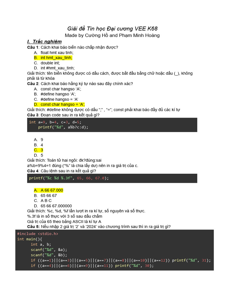 Đề THĐC VEE K68 | PDF