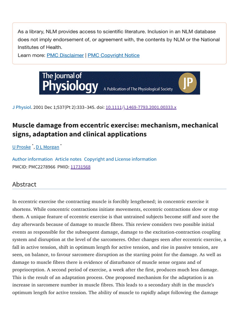 Muscle damage from eccentric exercise- mechanism, mechanical signs ...