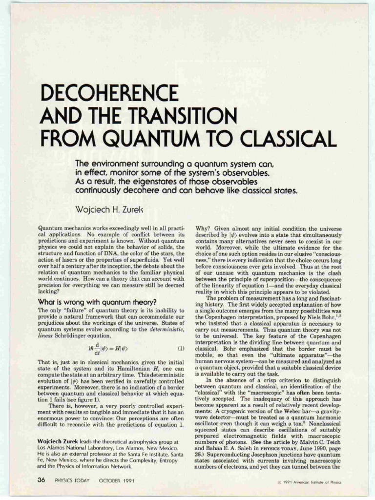 Physics Today Decoherence and the Transition from Quantum to Classical | PDF