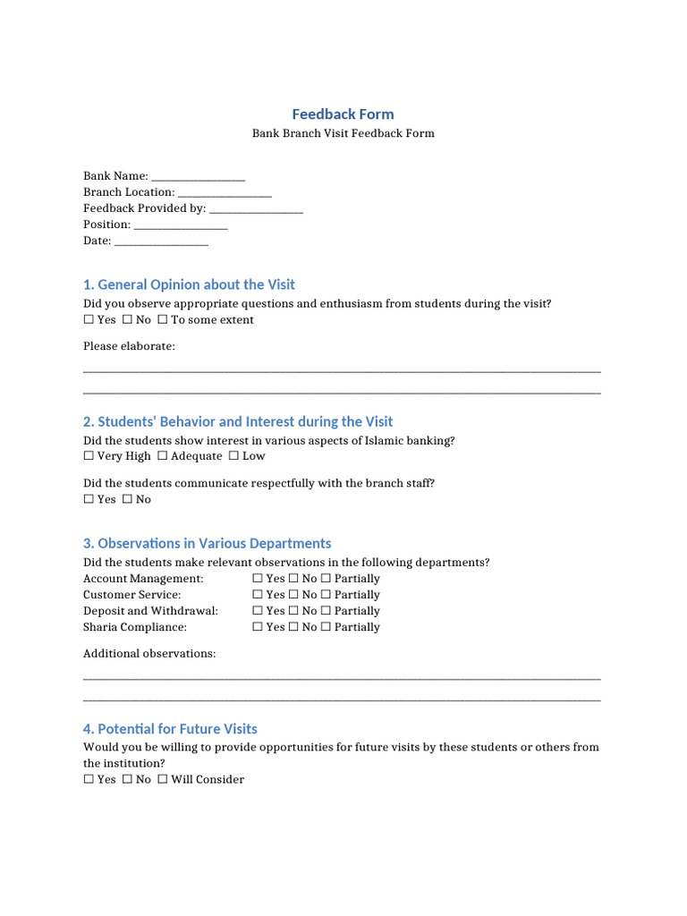 Branch Visit Feedback Report English | PDF | Banks | Islamic Banking ...