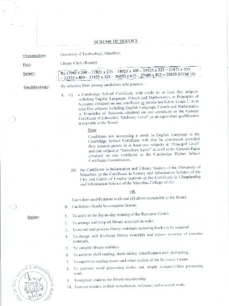 Library Clerk Roster | PDF