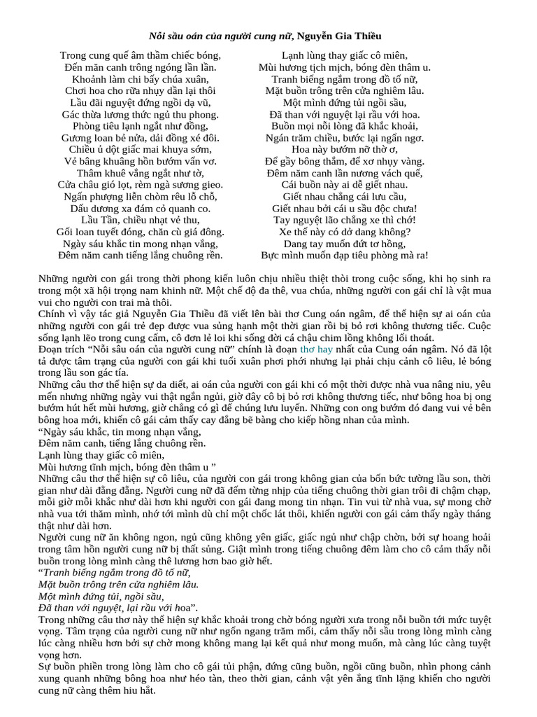 Cung Oán Ngâm Khúc LVT Thơ Văn Yêu Nư C | PDF