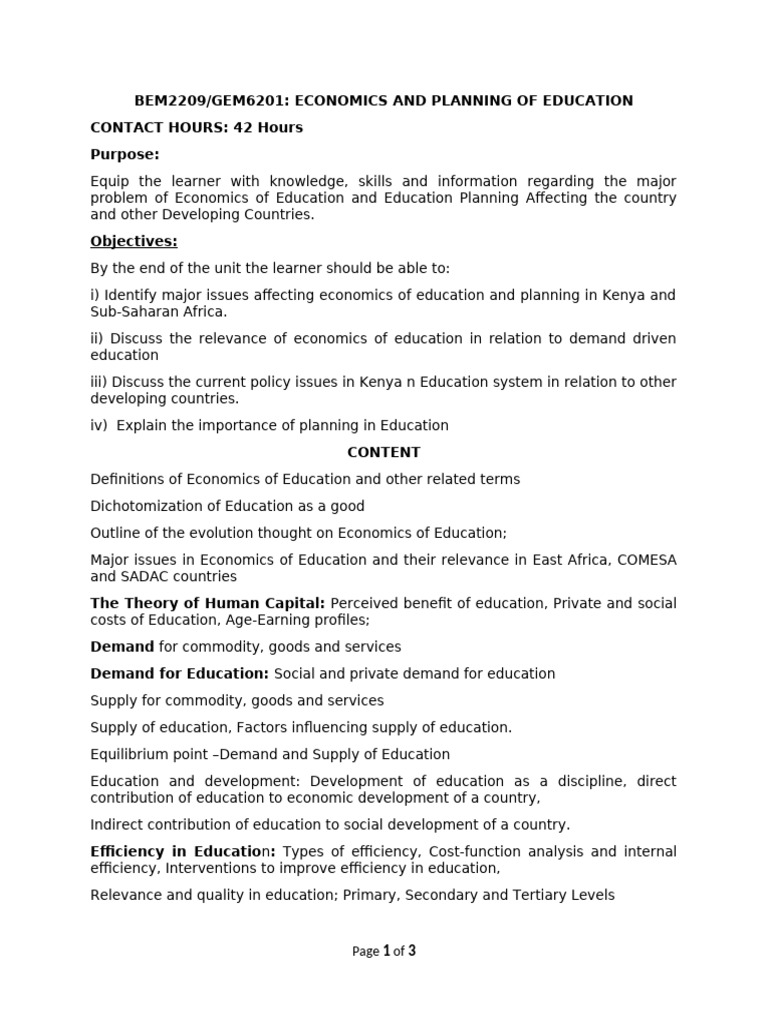 Economics of Education and Planning Course | PDF | Economics | Unemployment