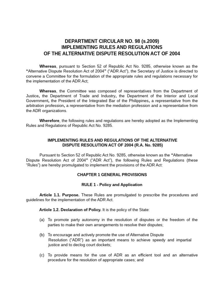 IRR of RA 9285 Reports | PDF | Alternative Dispute Resolution | Mediation