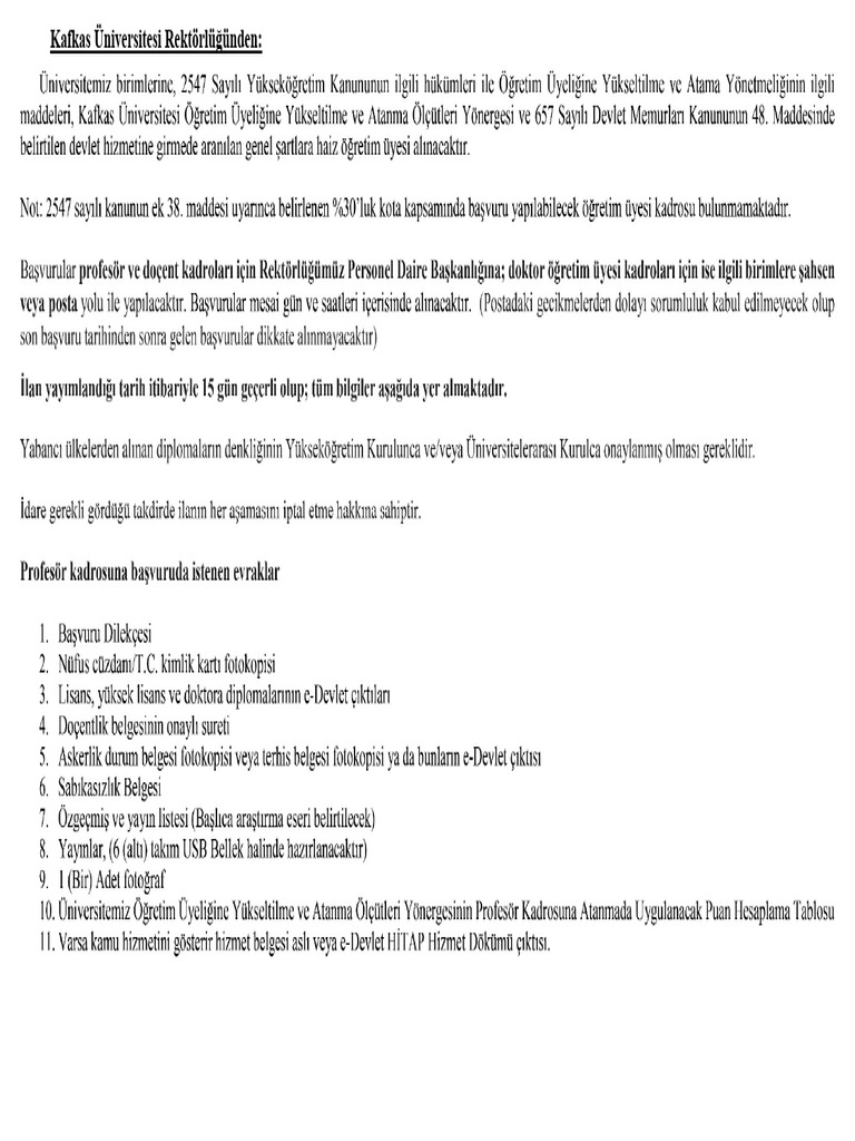 Kafkas Üniversitesi Rektörlüğünden:: 23.12.2024 "Pazartes " AY Egül ...