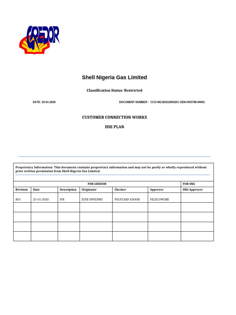 GREDOR-SNG HSSE PLAN 2020 R01 | PDF | Waste | Waste Management