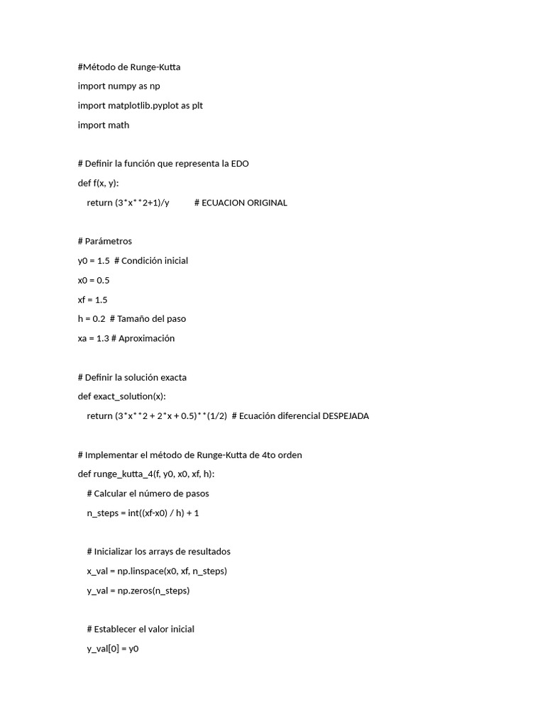 Método Runge-Kutta 4º Orden EDO | PDF