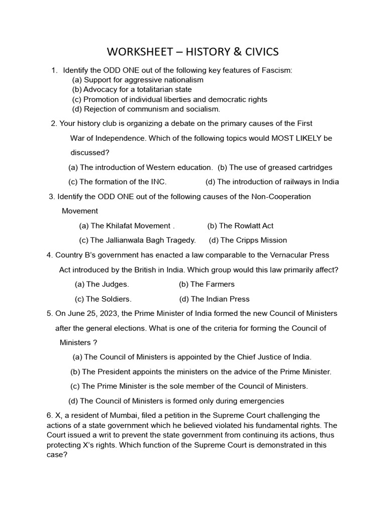 Worksheet X | PDF | British Raj | Government