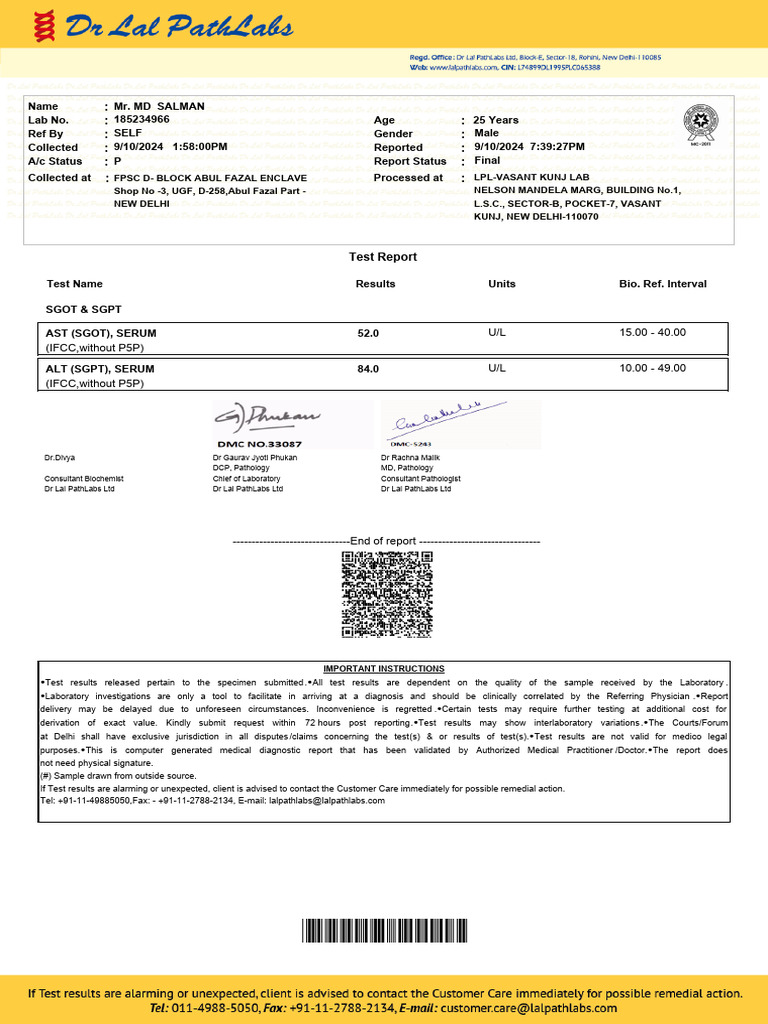 SGOT & SGPT Test Results Report | PDF | Pathology | Alanine Transaminase