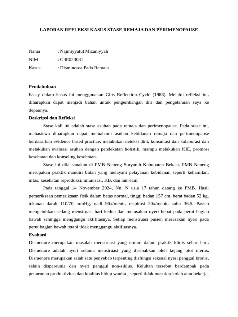 Laporan Refleksi Kasus Stase Remaja Dan Perimenopause | PDF