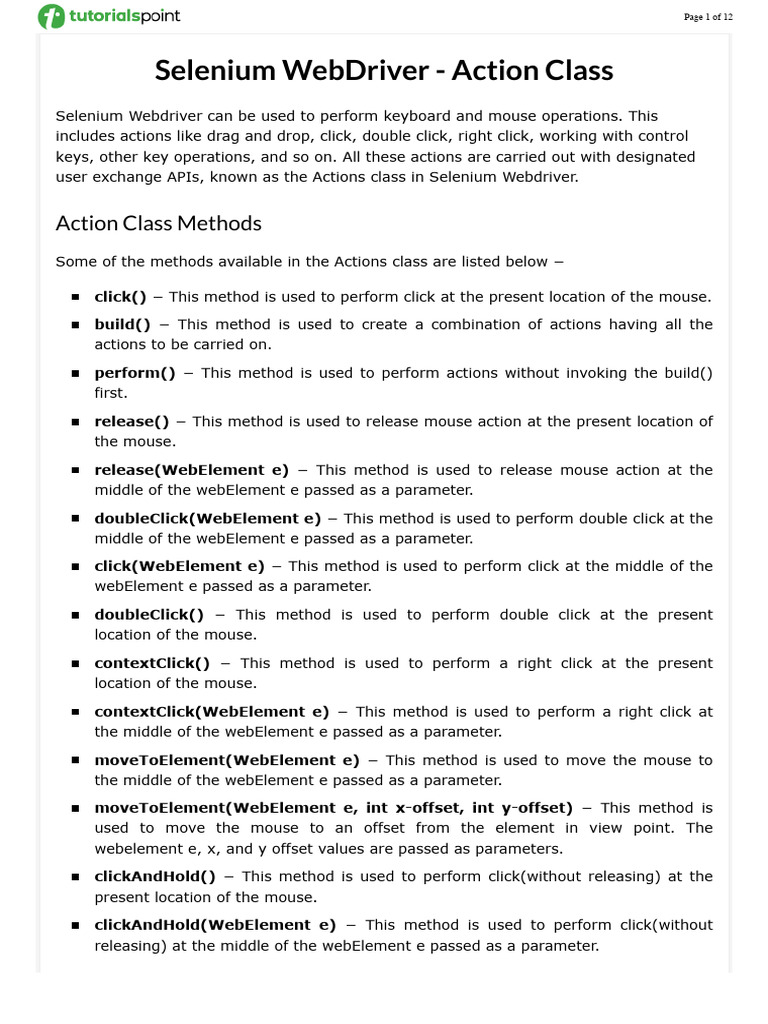 Selenium WebDriver - Action Class | PDF | Selenium (Software) | Computer Programming