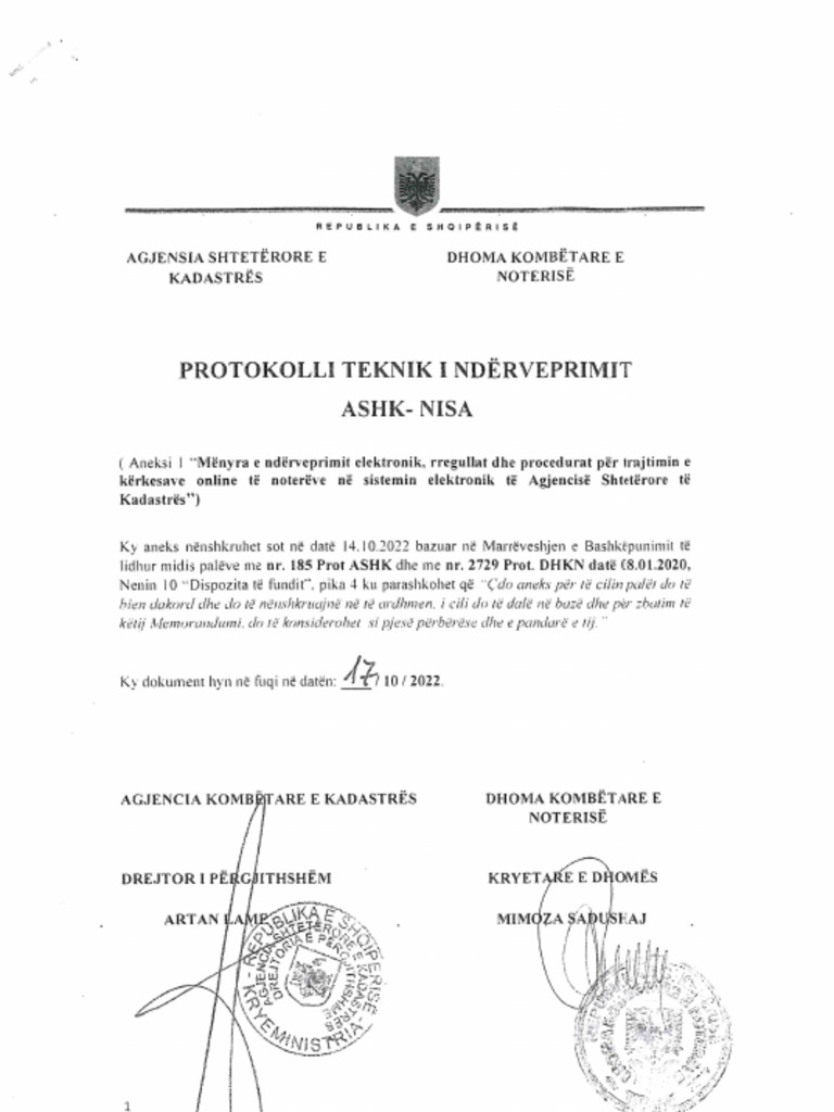Protokolli Teknik I Nderveprimit ASHK NISA | PDF