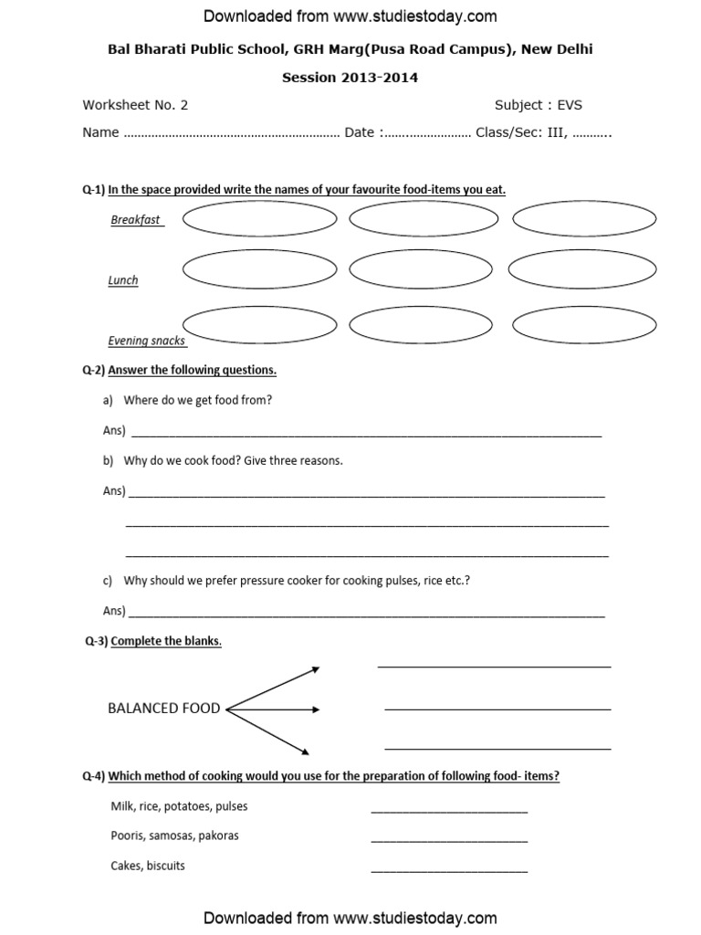 CBSE Class 3 EVS Practice Worksheet | PDF | Foods | Eating Behaviors Of Humans