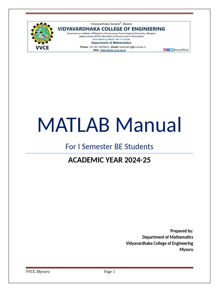 Matlab Manual 1st Sem (24-25) | PDF | Matrix (Mathematics) | Matlab