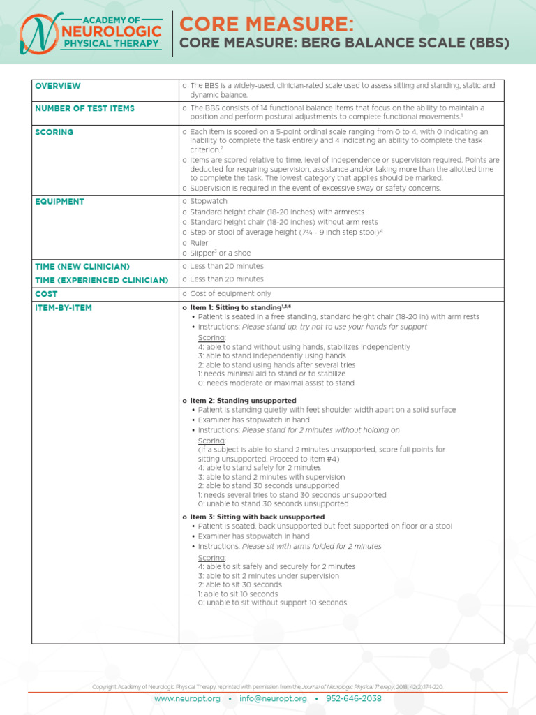 Core Measure Berg Balance Scale (BBS) - Final 2019 | PDF | Balance ...
