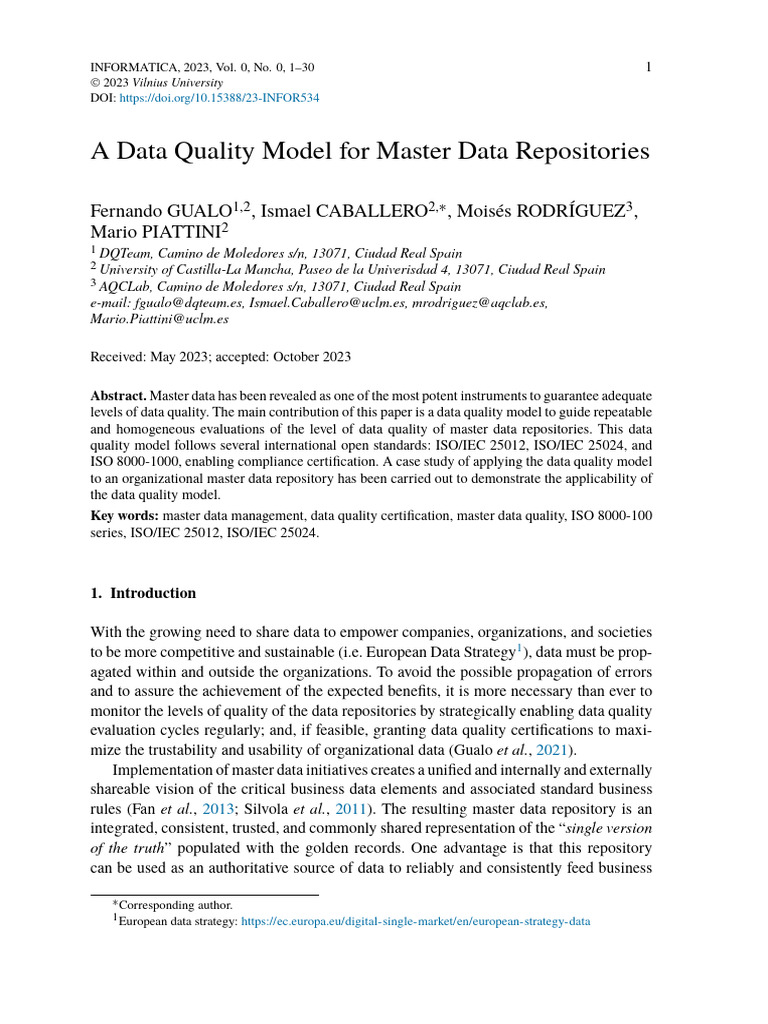Data Quality Model For MDM Repository | PDF | Data Quality | Metadata