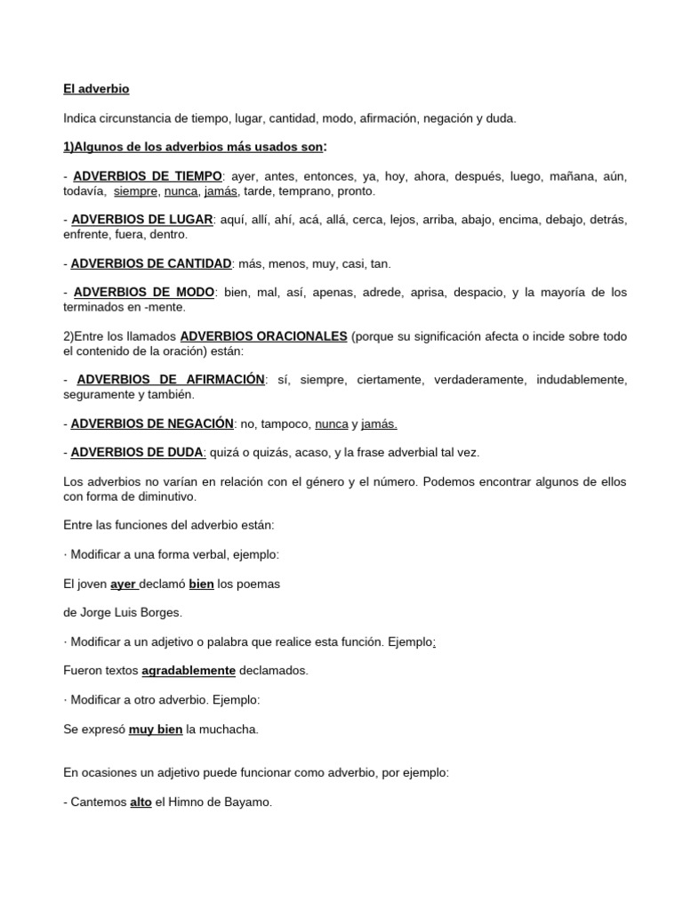 El adverbio | PDF | Adverbio | Sintaxis