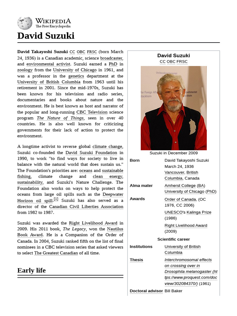 David Suzuki: Canadian Environmentalist | PDF | Genetically Modified ...
