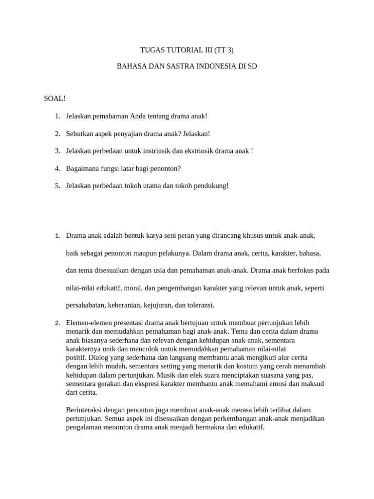 Soal TT3 Bhs SastraI Indonesia di SD | PDF