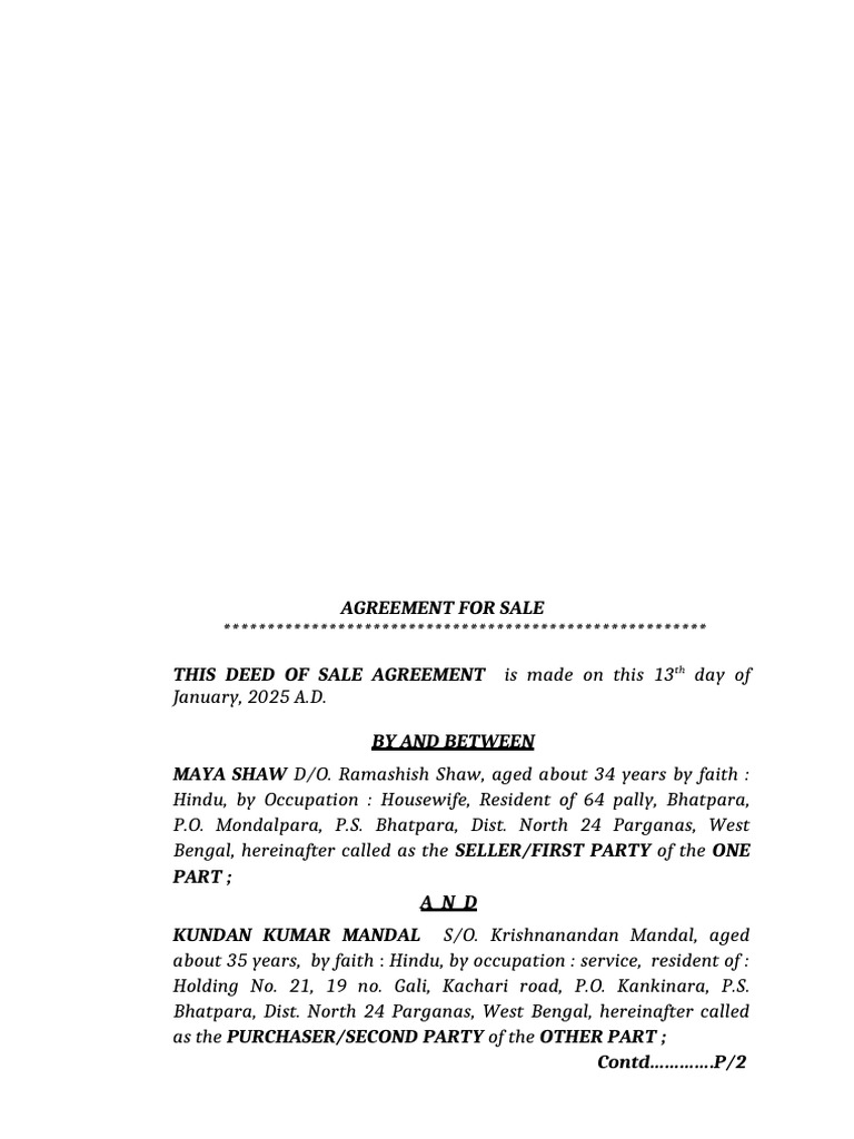 Agreement For Sale of Vehicle or Toto or E-Rickshaw (Maya Shaw To Kundan Kumar Mandal) | PDF ...