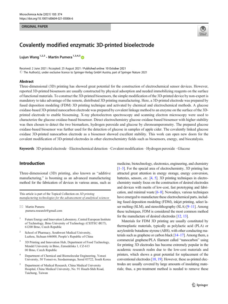 Covalently Modified Enzymatic 3d-Printed Bioelectrode - Out | PDF ...