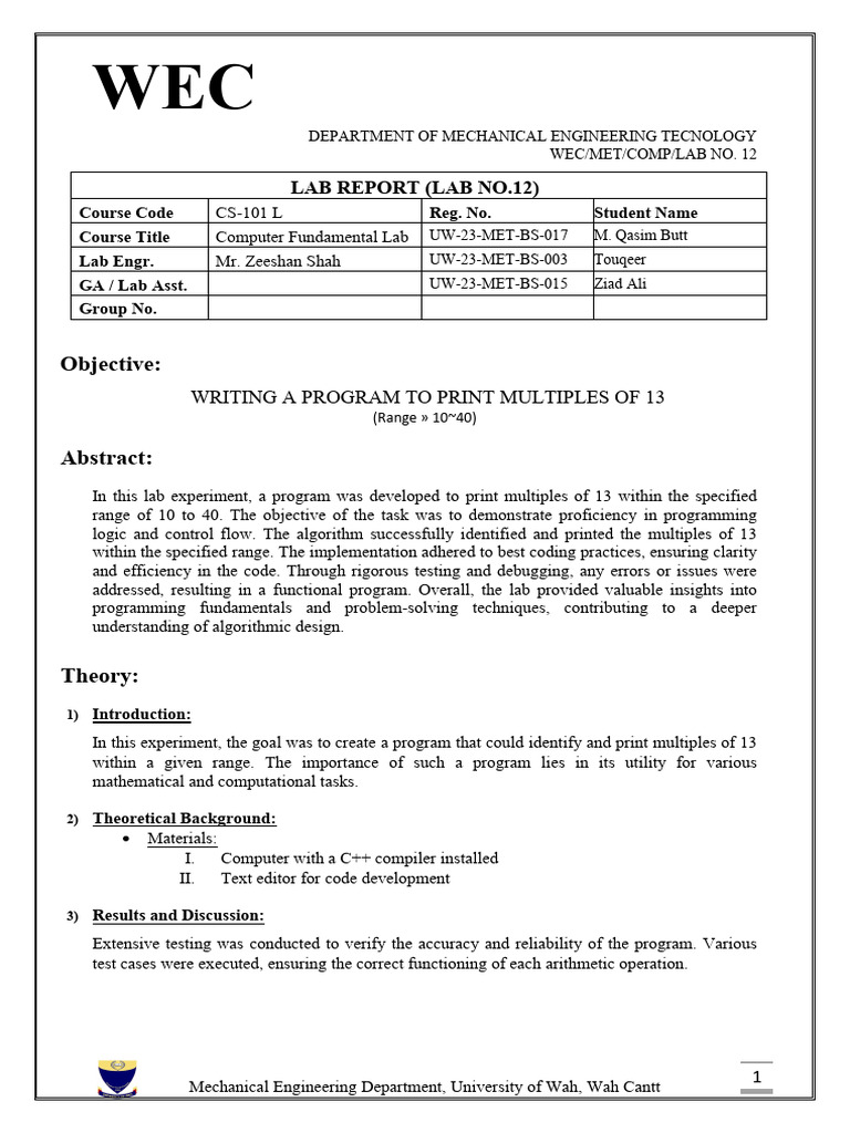 Comp lab reports 12~14.pdf & all tasks | PDF | Computer Program ...